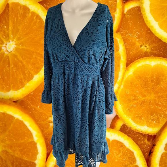 Dresses | Emma Michele Blue Doily Dress With Sheer Sleeves Size M ...